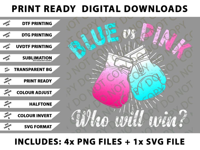 Cute Blue Vs Pink Gender Reveal Party Boxing Boxer Png Bundle, Digital ...