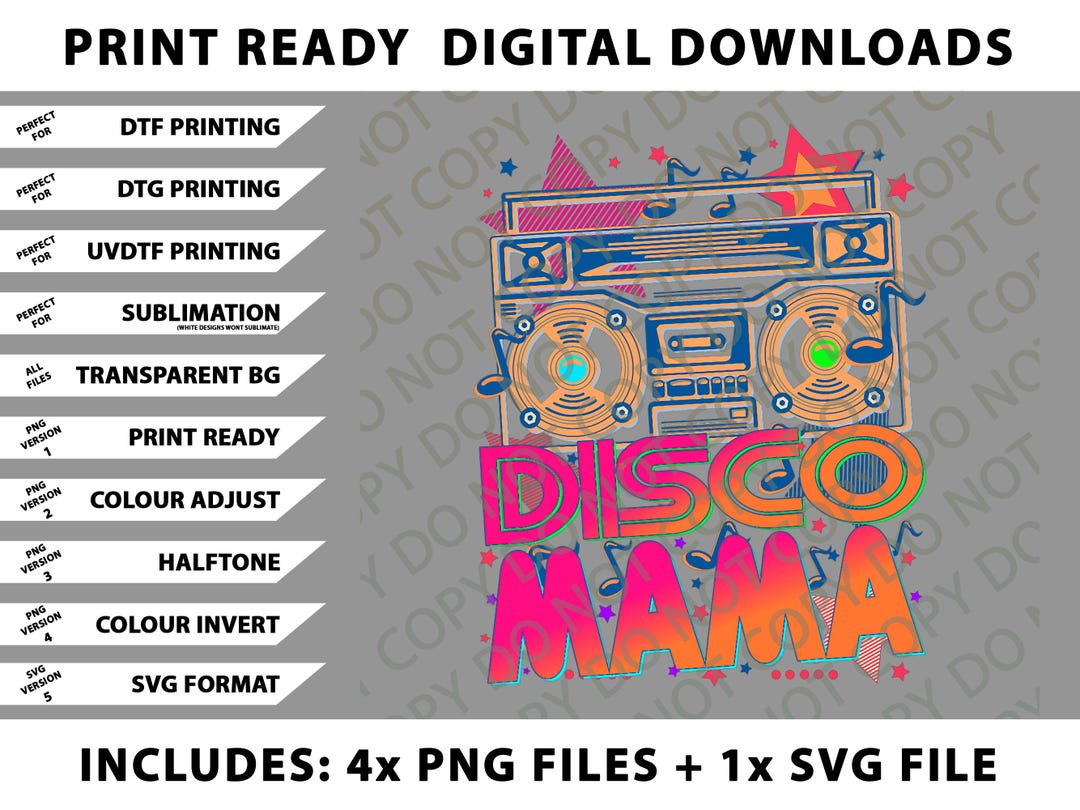 80S 90S Disco Mama Themed Vintage Retro Dancing Png Bundle, Digital ...