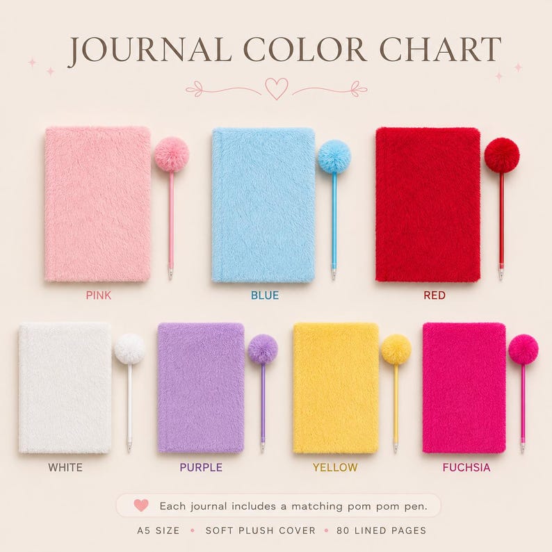 Personalized Fluffy Journal With Pom Pom Pen, Cute Plush Notebook for ...