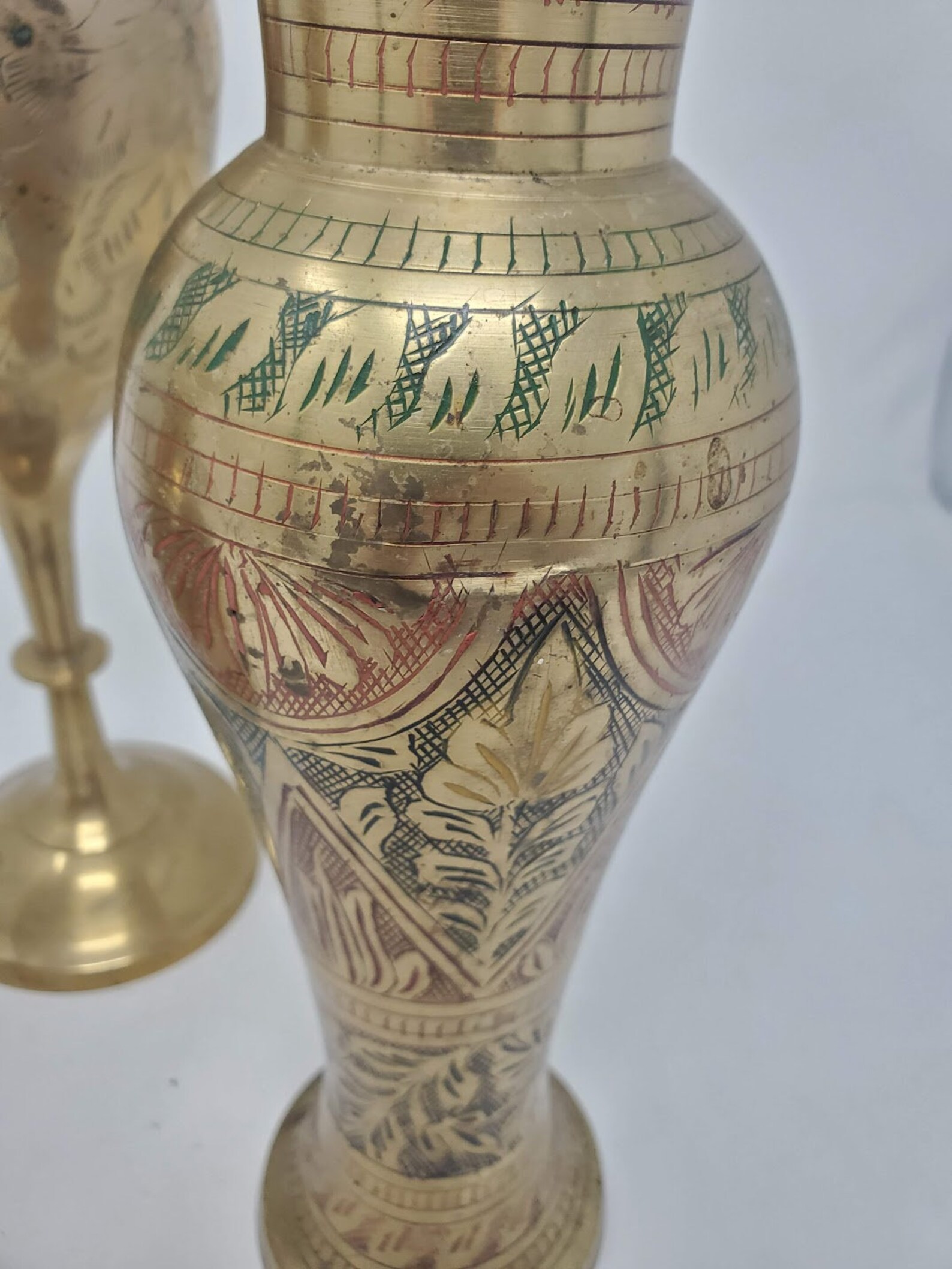 3 Large Brass Vintage Vases Graceful Curves Perfect Vintage Flea Market Decor Etched India Made ...