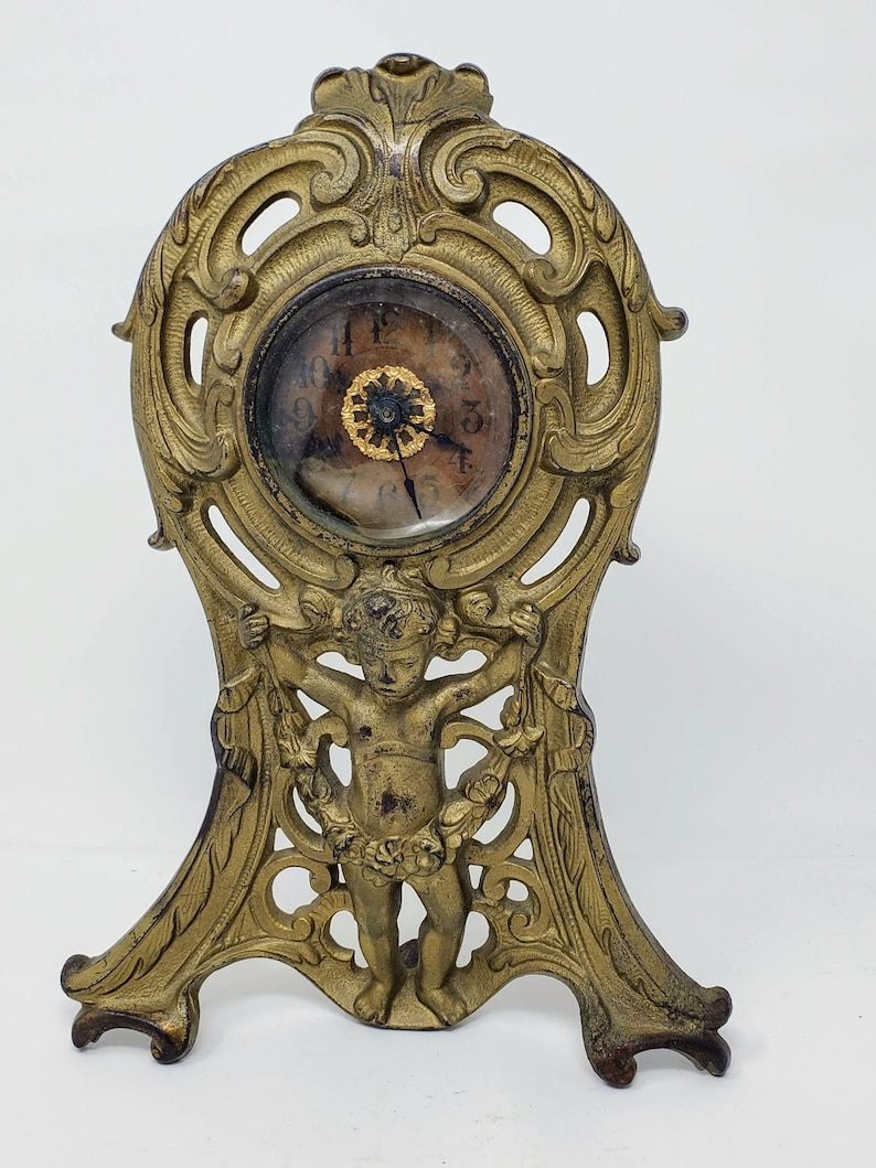Antique Cherub Mantle Clock, Gold Cast Iron Scrollwork (pat. 1906) - Etsy