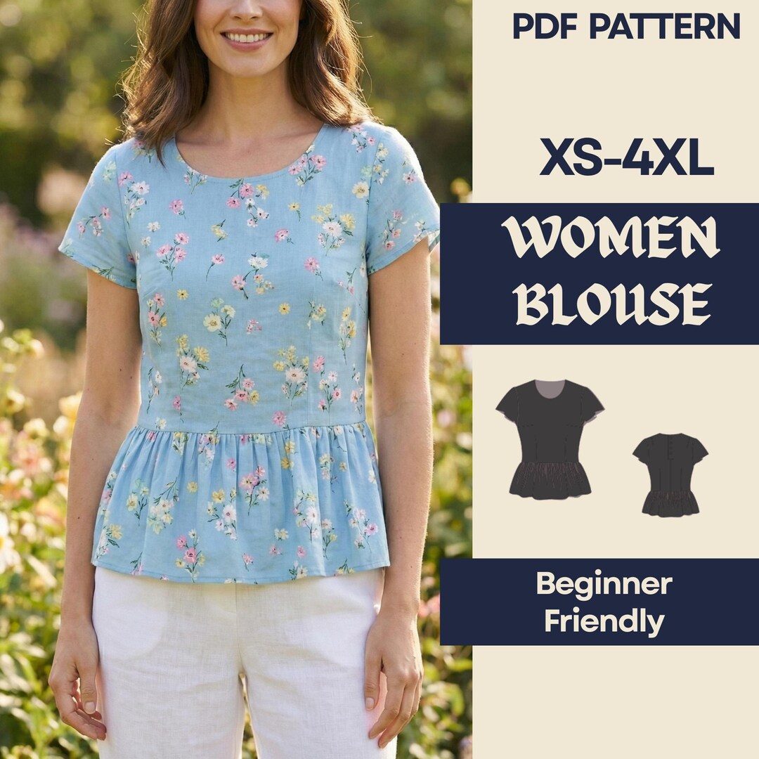 Peplum Blouse Sewing Pattern for Women, Easy Top PDF Pattern, Beginner ...