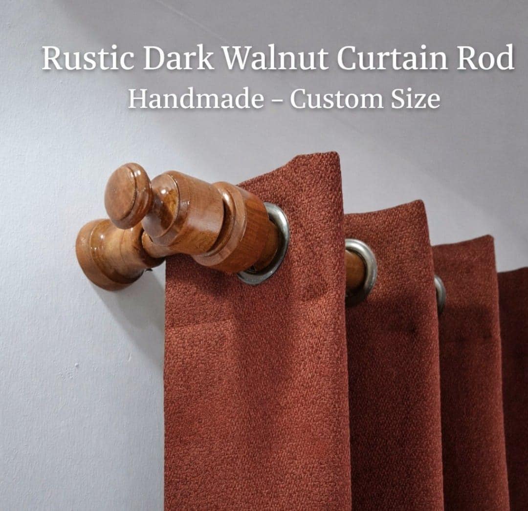 Handmade Ringless Hornbeam Wood Curtain Rod – Medium Walnut Finish ...