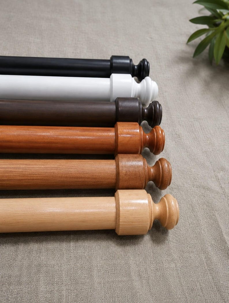 Handmade Ringless Hornbeam Wood Curtain Rod – Medium Walnut Finish ...