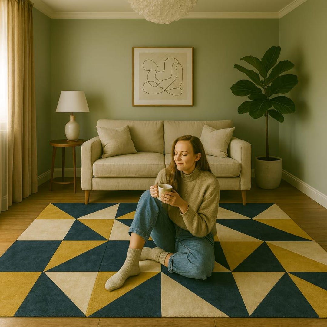 Mid-century Modern Geometric Area Rug | Mustard Yellow, Navy Blue ...