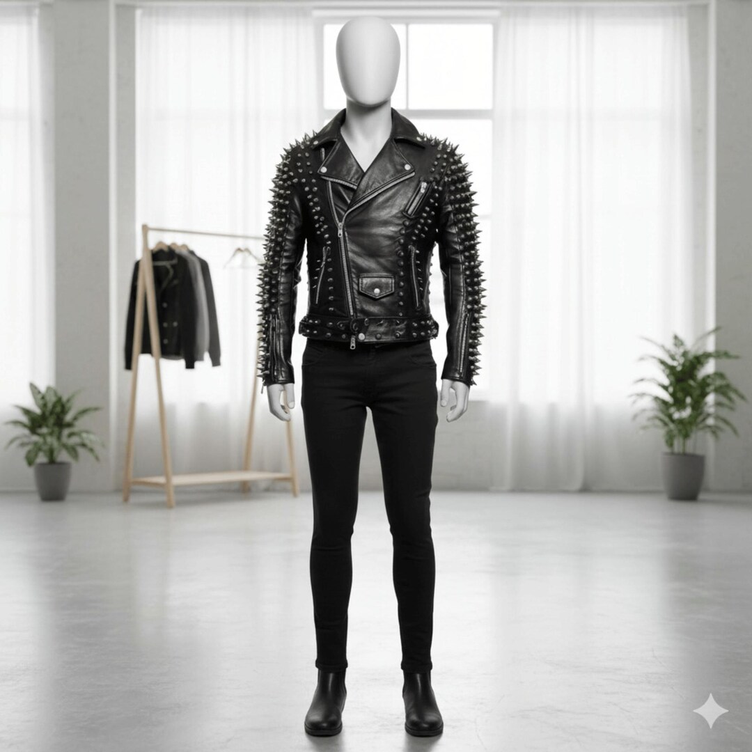 Men’s Black Spiked Leather Jacket – Punk Rock Biker Jacket With Studs ...