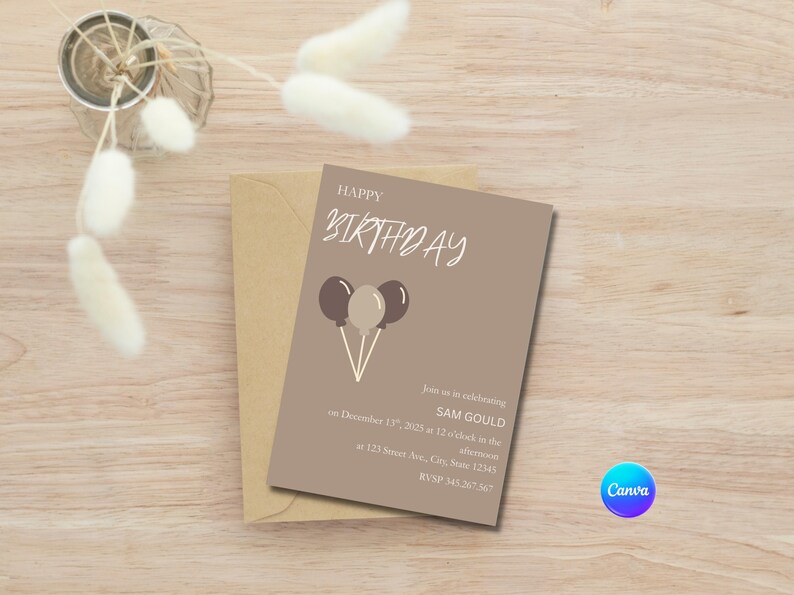 Printable Brown Balloon Birthday Celebration Invitations, Custom ...