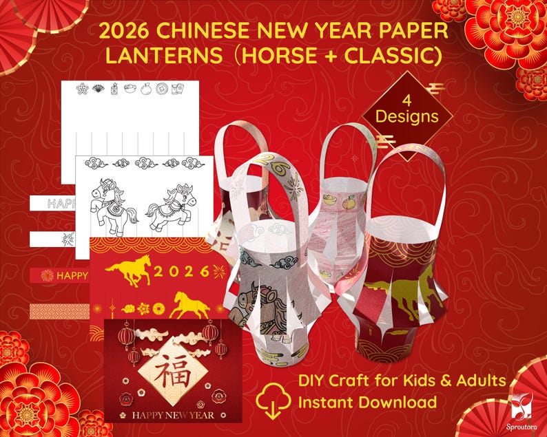 Chinese New Year Paper Lanterns • 2026 Year of the Horse Craft for Kids ...