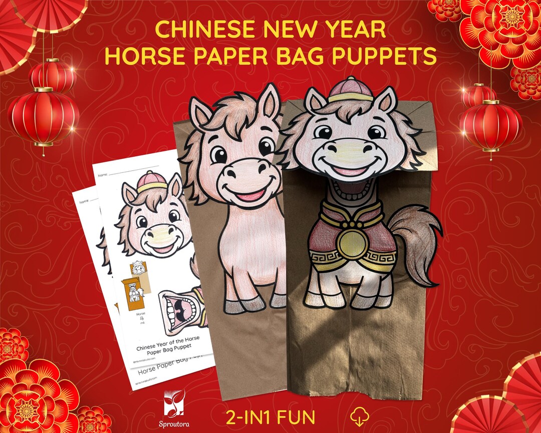 Year of the Horse 2026 Paper Bag Puppet Craft • Chinese New Year ...