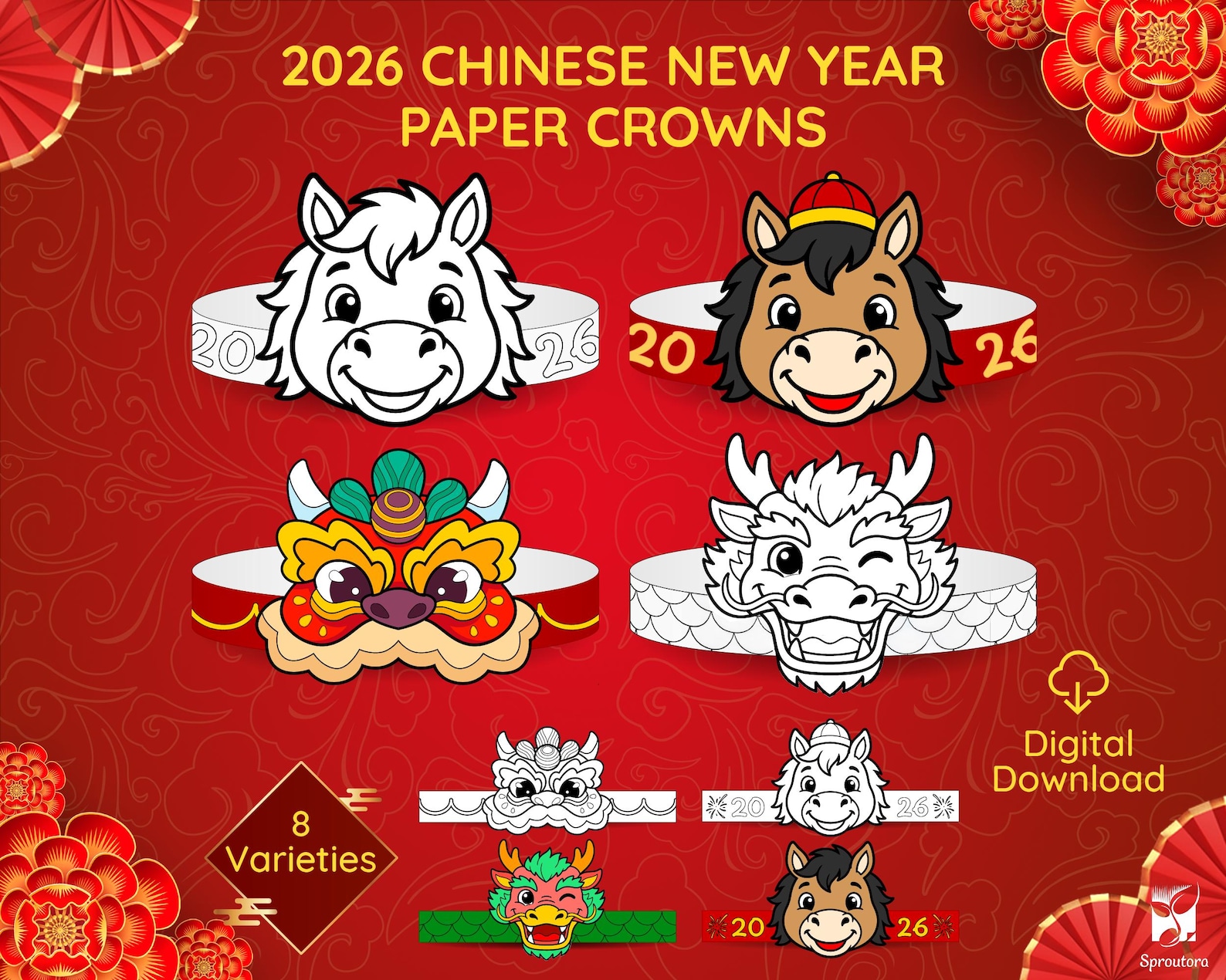 2026 Chinese New Year Paper Crowns • Year of the Horse Craft for Kids ...
