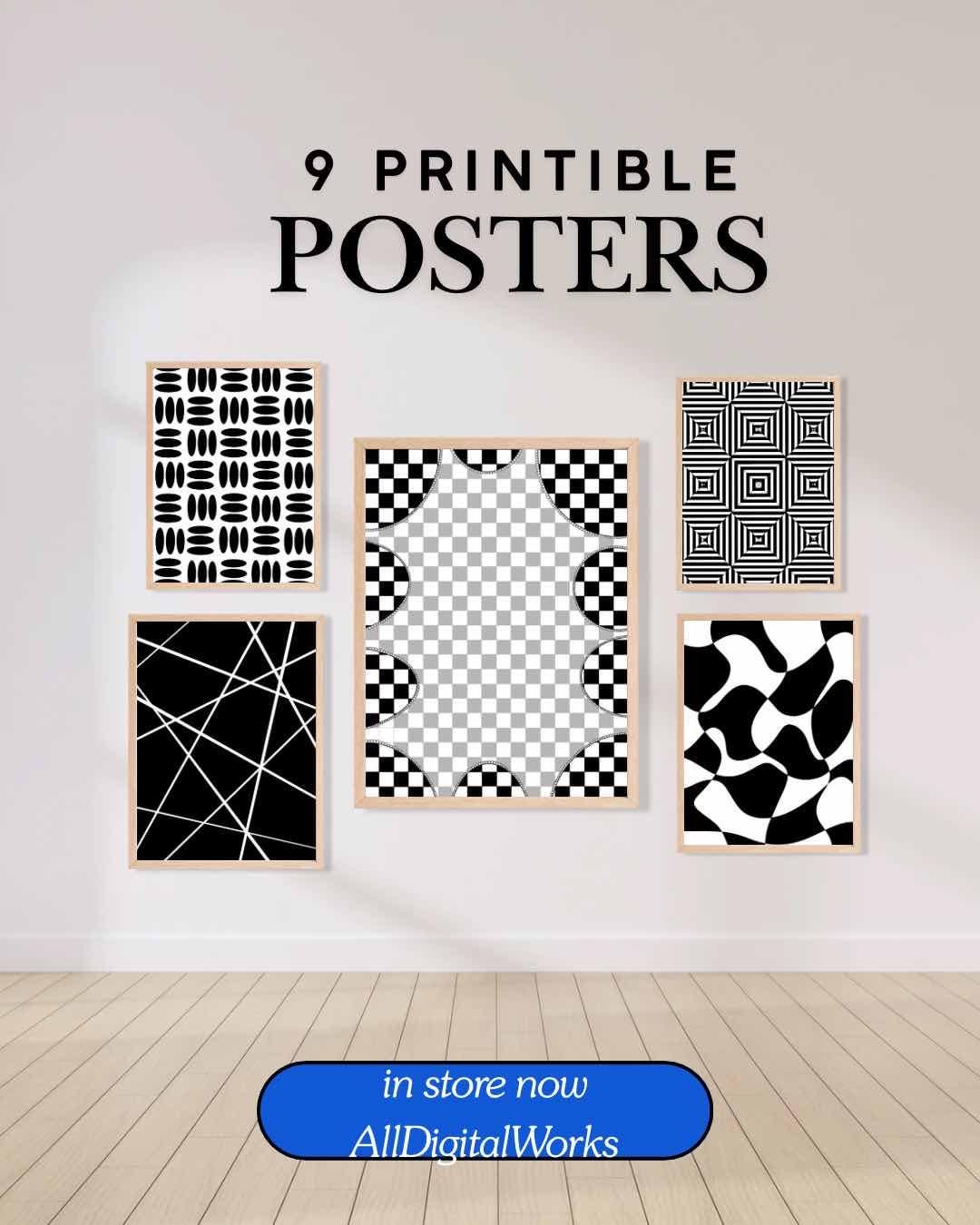Abstract Black & White Wall Art Set | 9 Large Scale Printable Posters ...