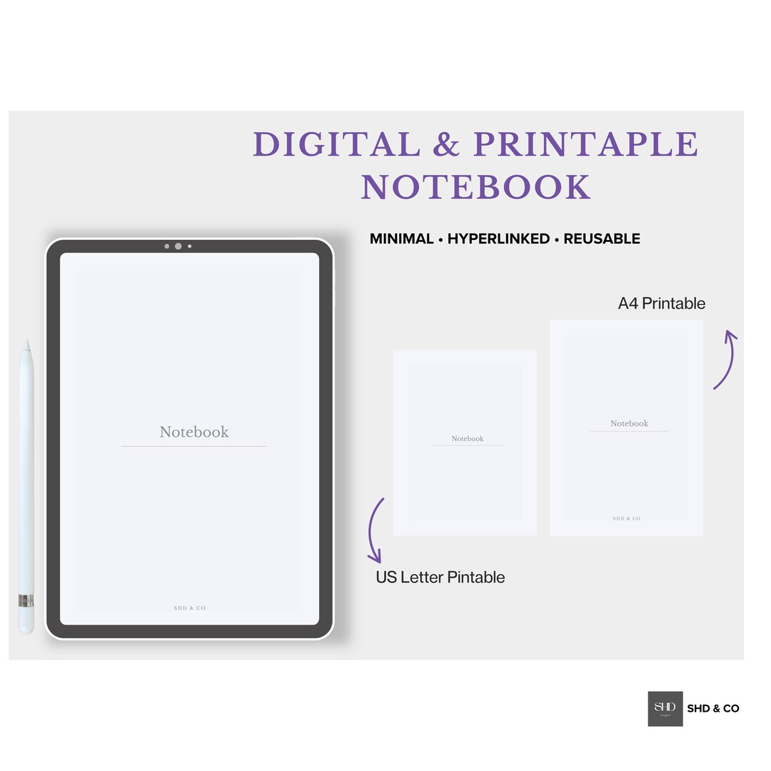 Digital Printable Notebook | Hyperlinked iPad Notebook | Lined, Grid ...