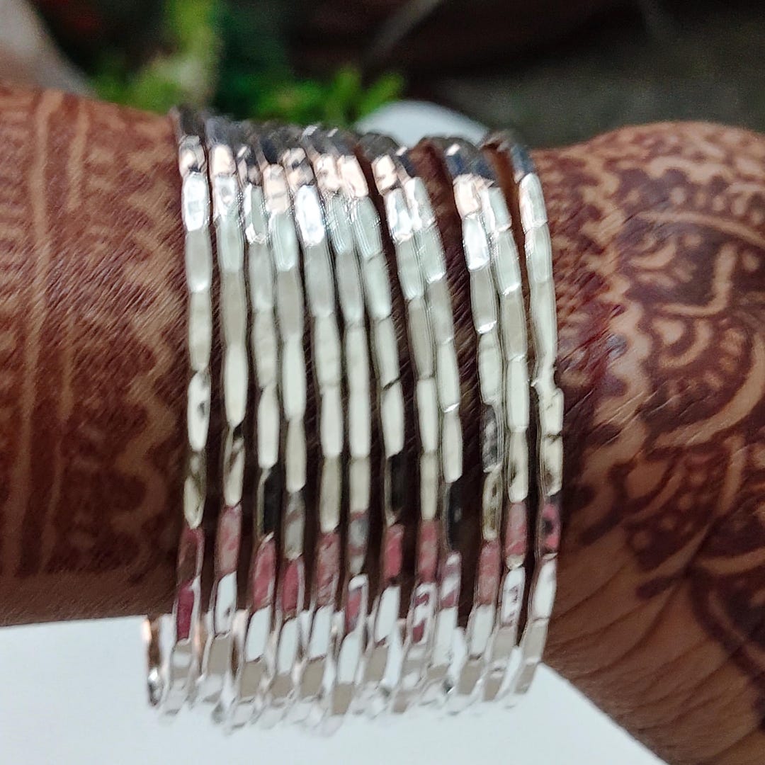 Handmade Sterling Silver Bangle Set, Slim Stackable Bangles, Boho ...