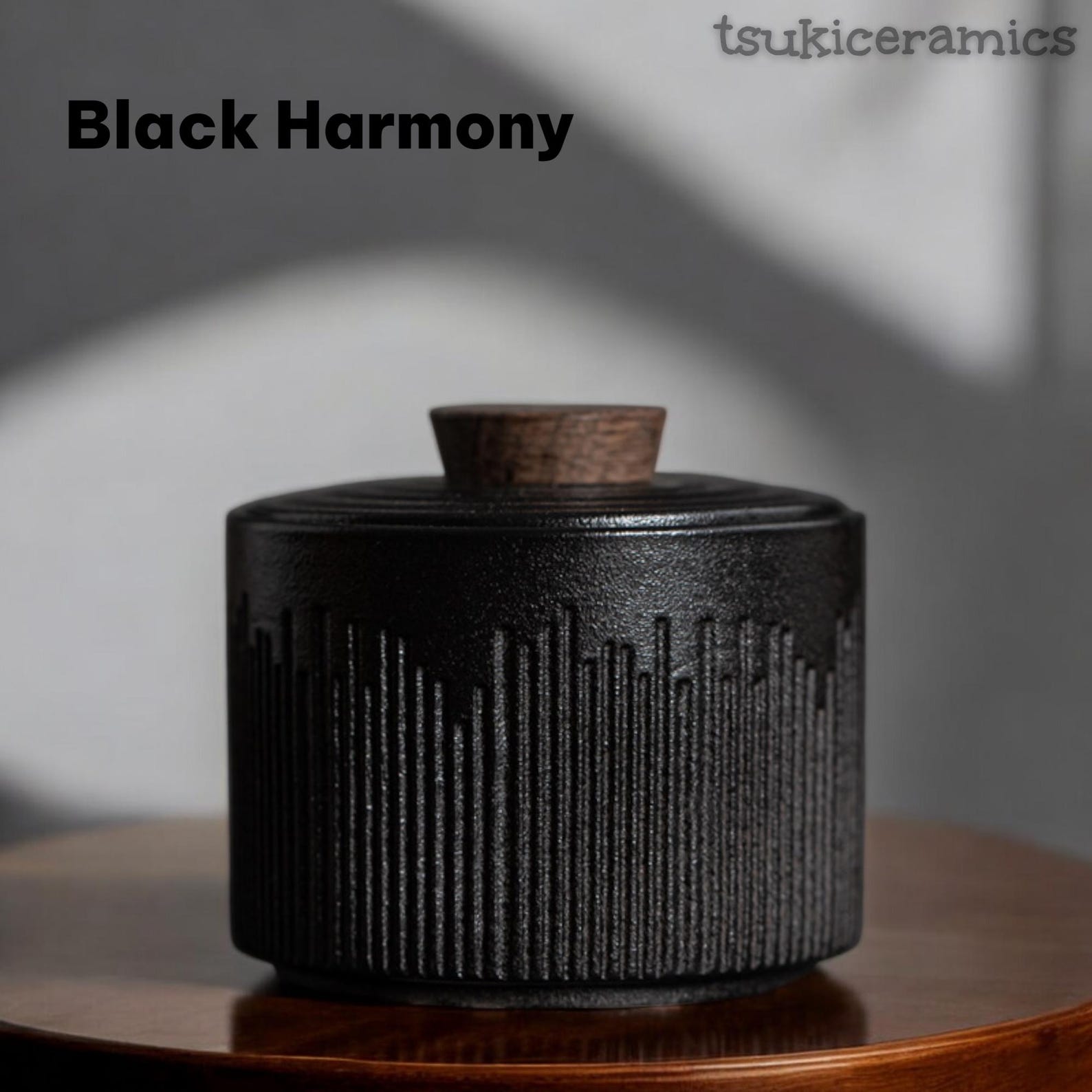 Japanese Ceramic Storage Jars With Wooden Lids, Textured Stoneware ...