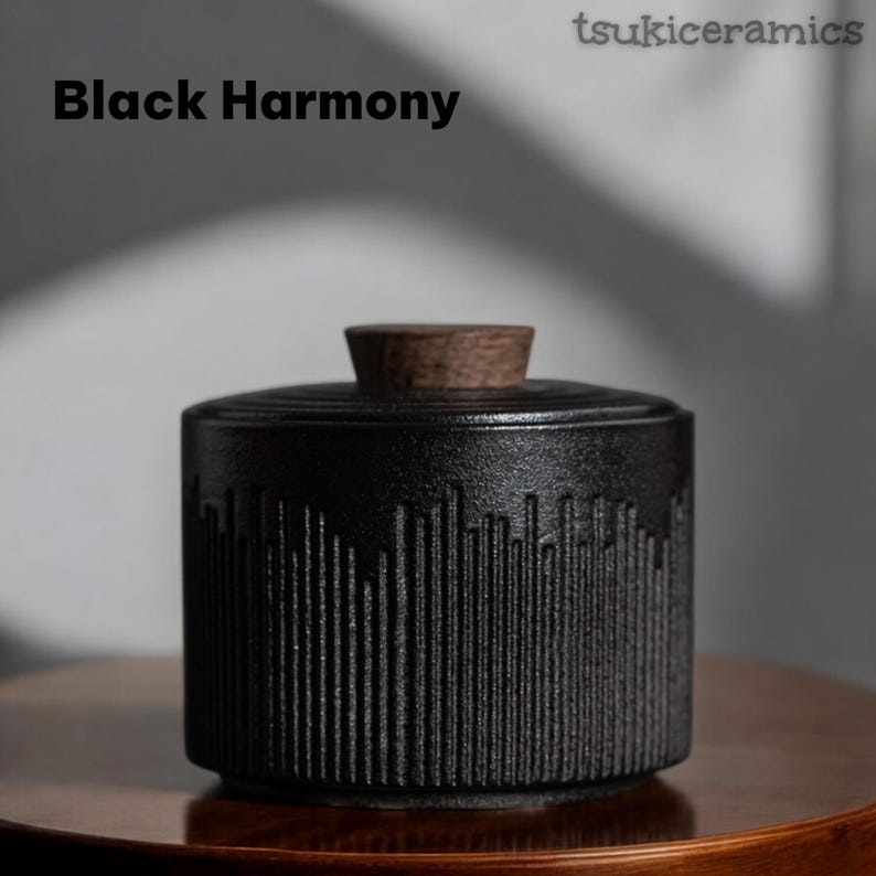 Japanese Ceramic Storage Jars With Wooden Lids, Textured Stoneware ...