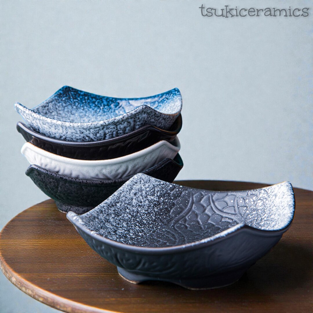 Handmade Japanese Ceramic Square Plates – Textured Stoneware Serving ...