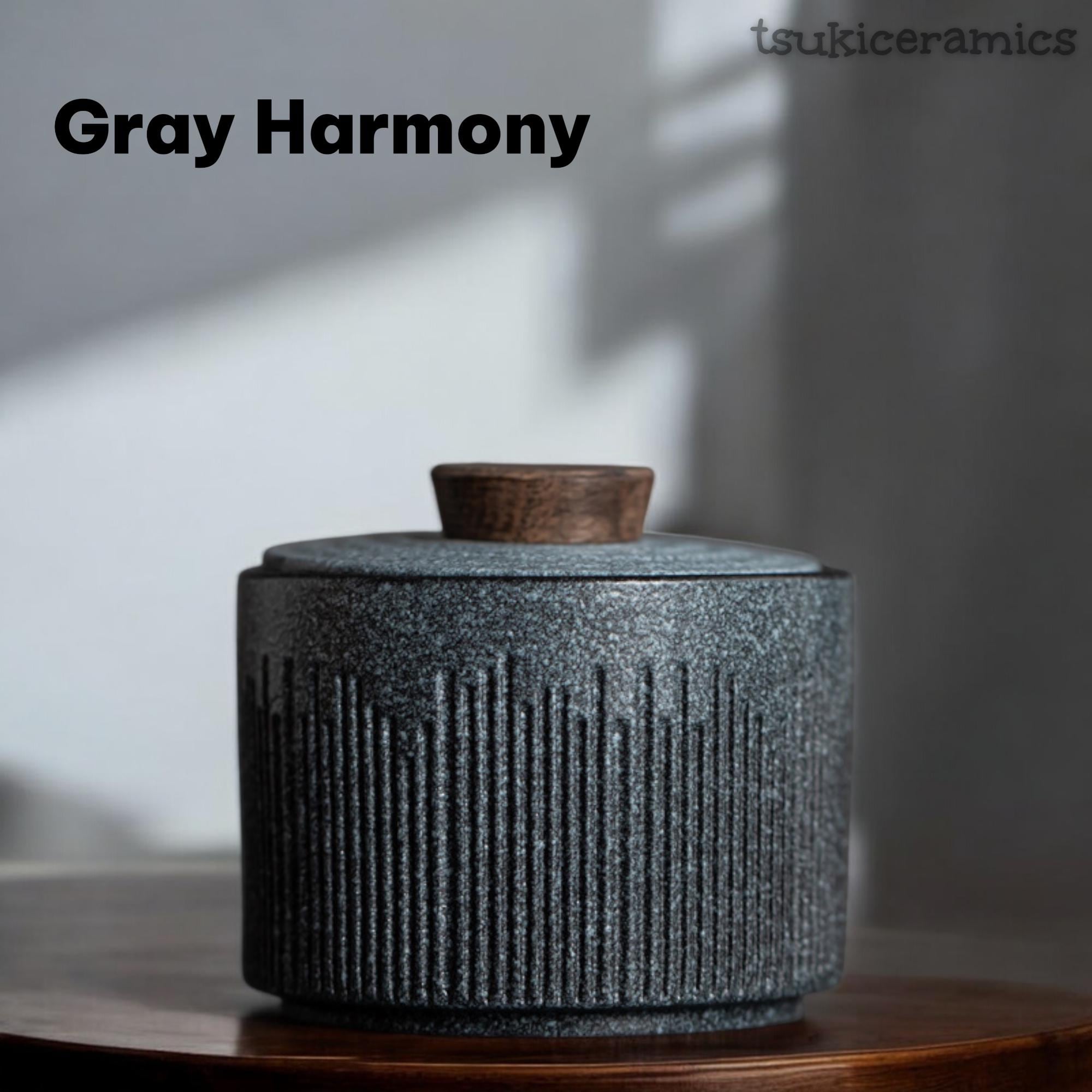 Japanese Ceramic Storage Jars With Wooden Lids, Textured Stoneware ...