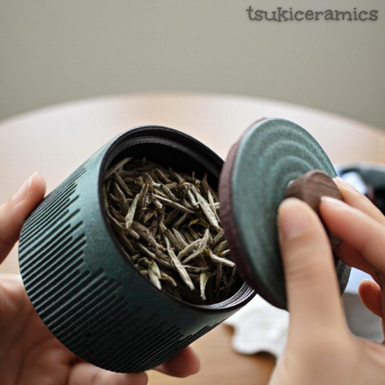 Japanese Ceramic Storage Jars With Wooden Lids, Textured Stoneware ...