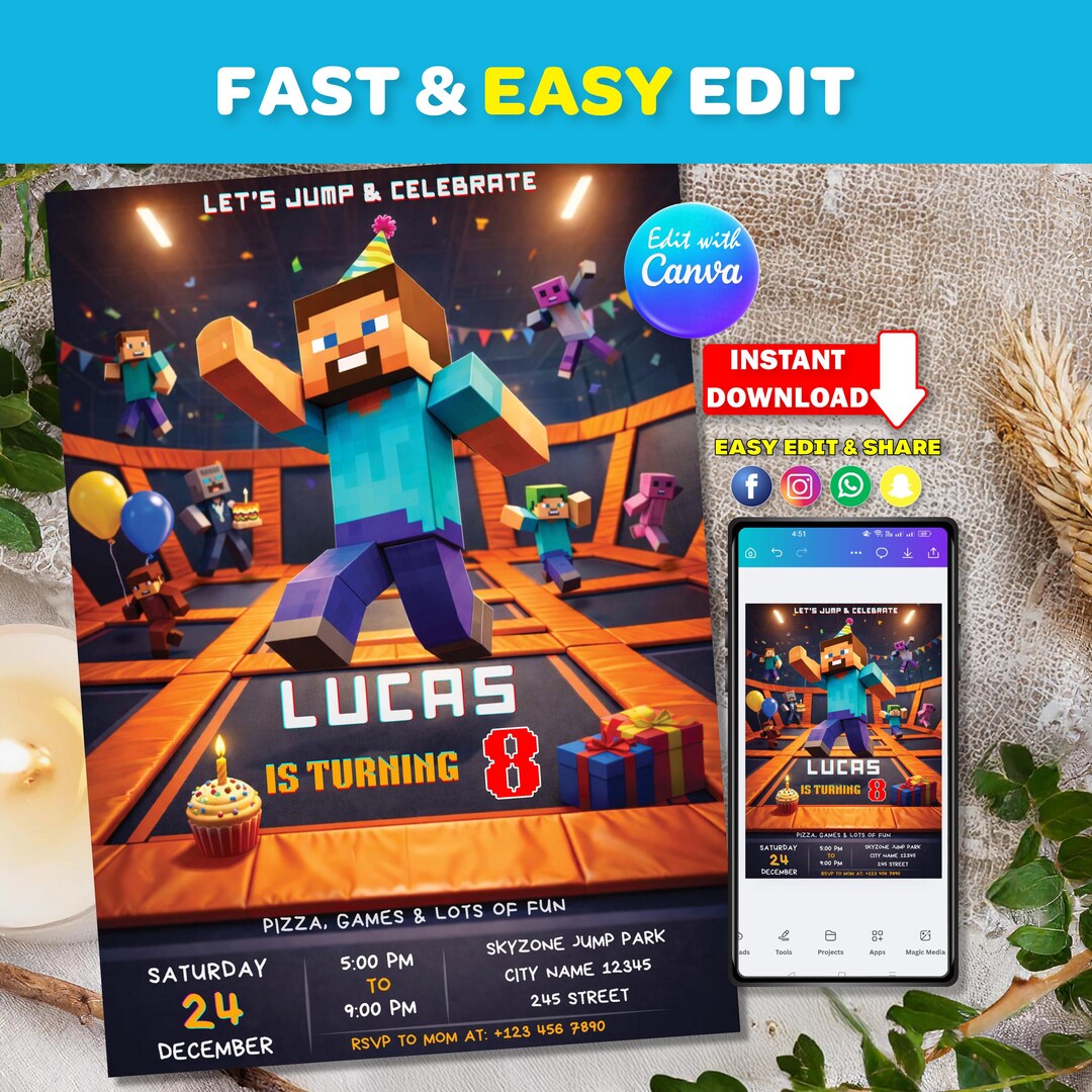 Premium Jump Party Invitation Template, Sky-zone Trampoline Park ...