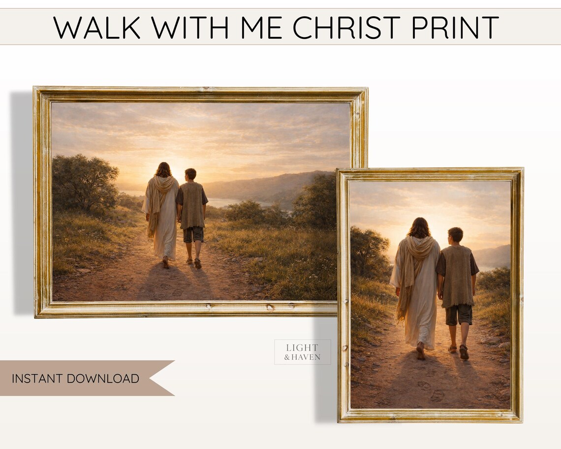 Christ Walking With Boy Printable | Walk With Me | Christian Wall Art ...