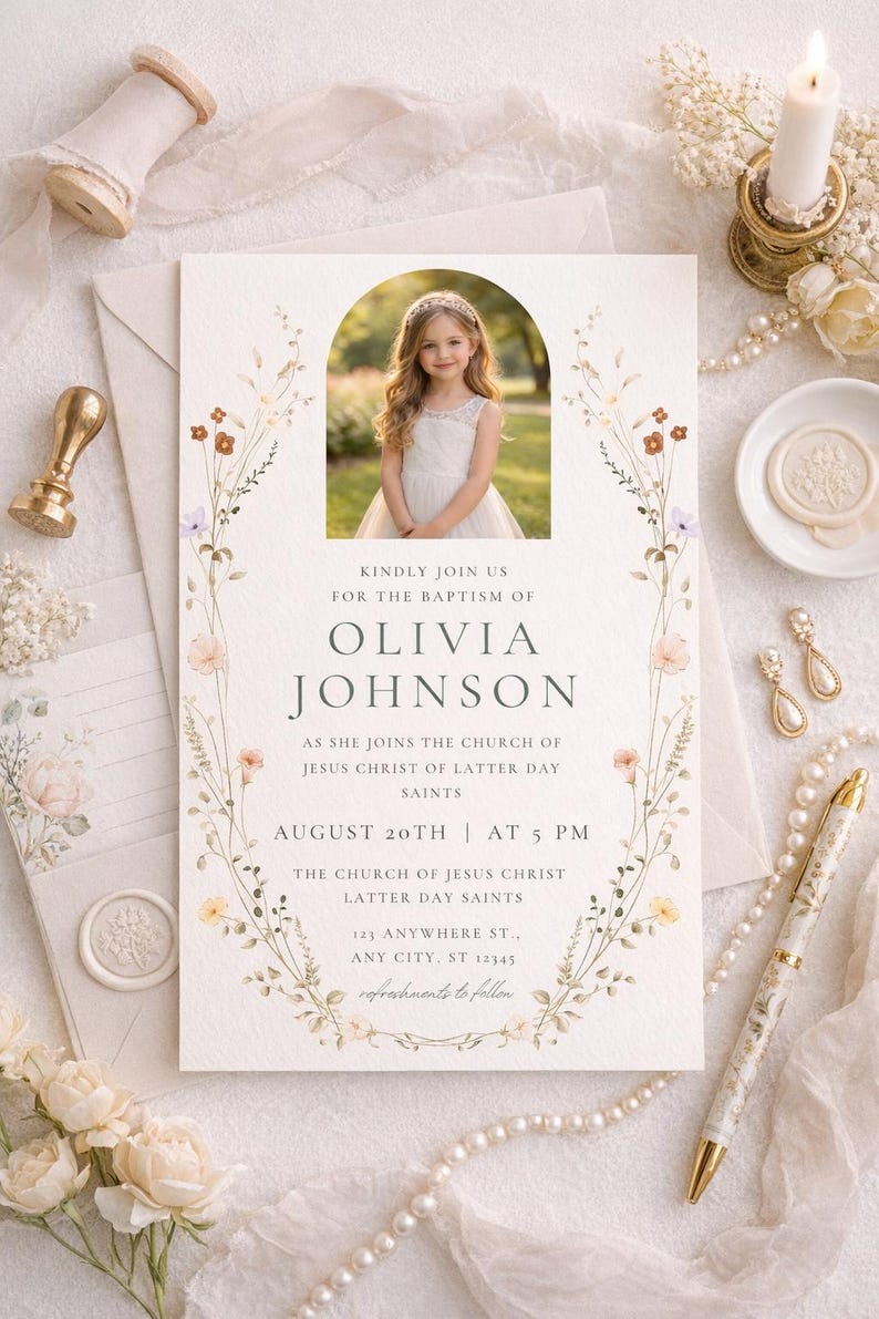 Editable LDS Baptism Invitation Template | Canva Photo Baptism Invite ...