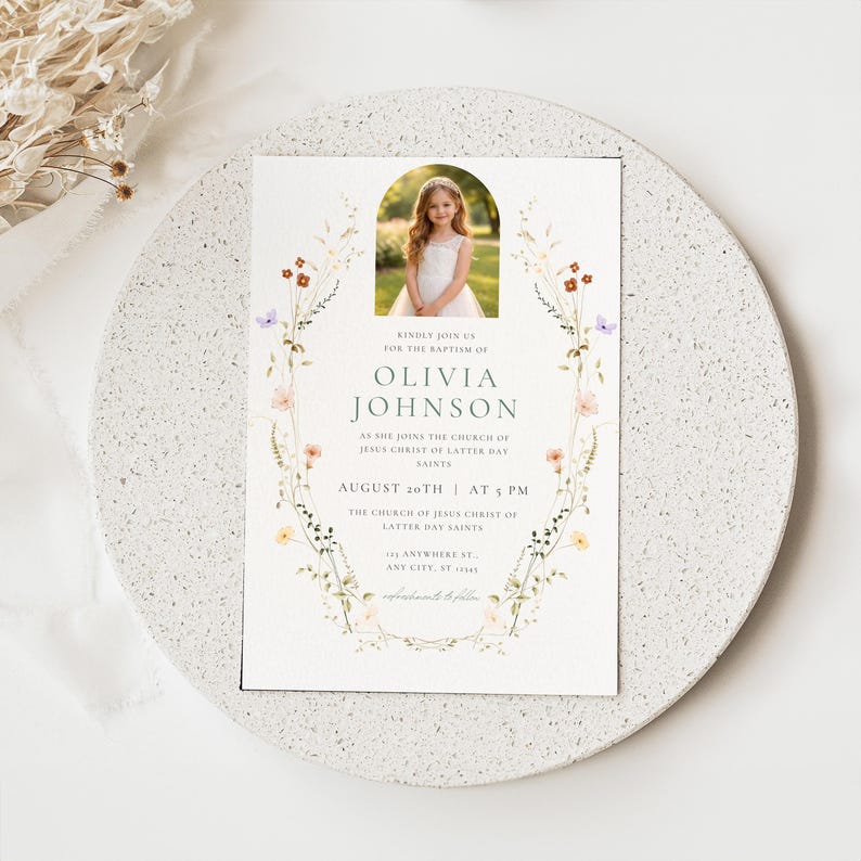 Editable LDS Baptism Invitation Template | Canva Photo Baptism Invite ...