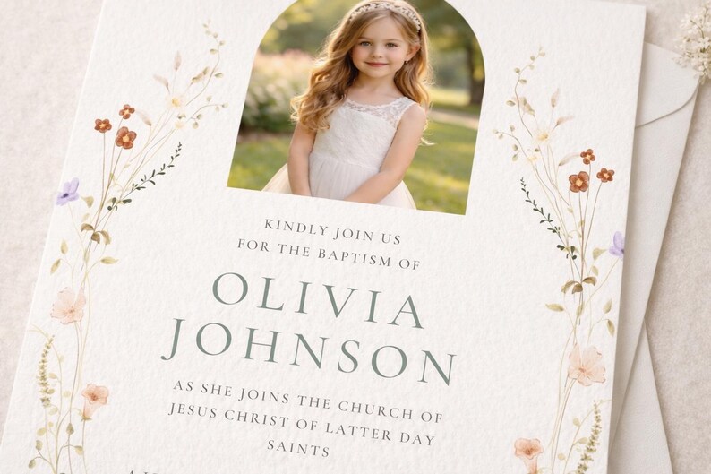 Editable LDS Baptism Invitation Template | Canva Photo Baptism Invite ...