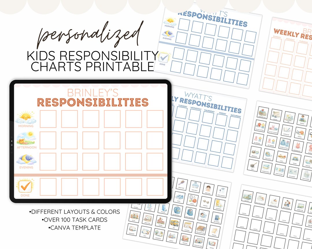 Personalized Kids Responsibility Chart Printable | Morning & Evening ...
