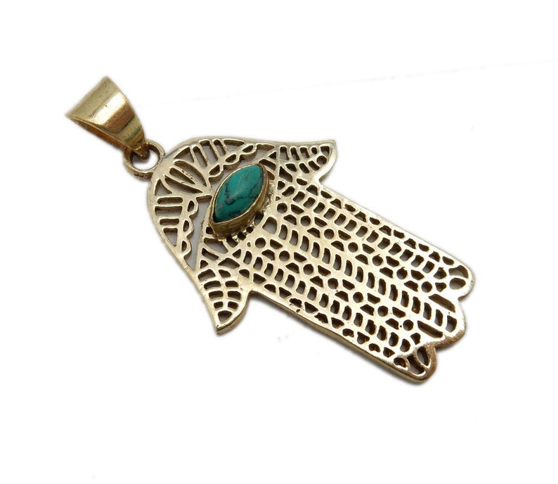 Hamsa Hand Gold Plated Hamsa Hand Pendant With Turquoise - Etsy