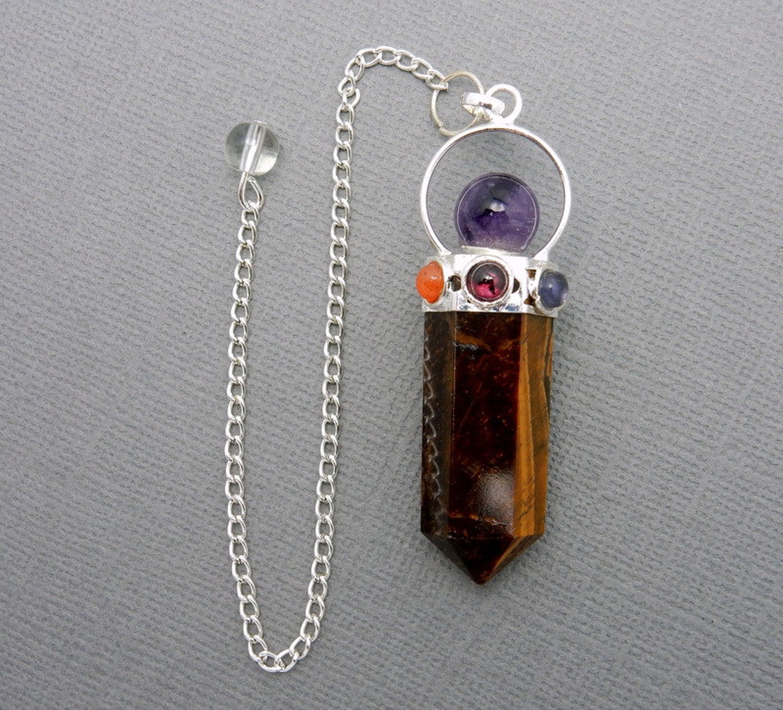 Tiger Eye Chakra Pendulum Pendant With Silver Plated Bezel Cap | Etsy