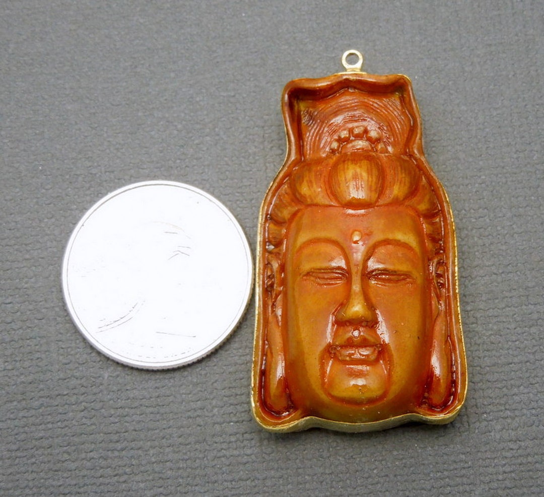 Brown Large Wood Buddha Charm Pendant With Electroplated 24k Gold Edges ...