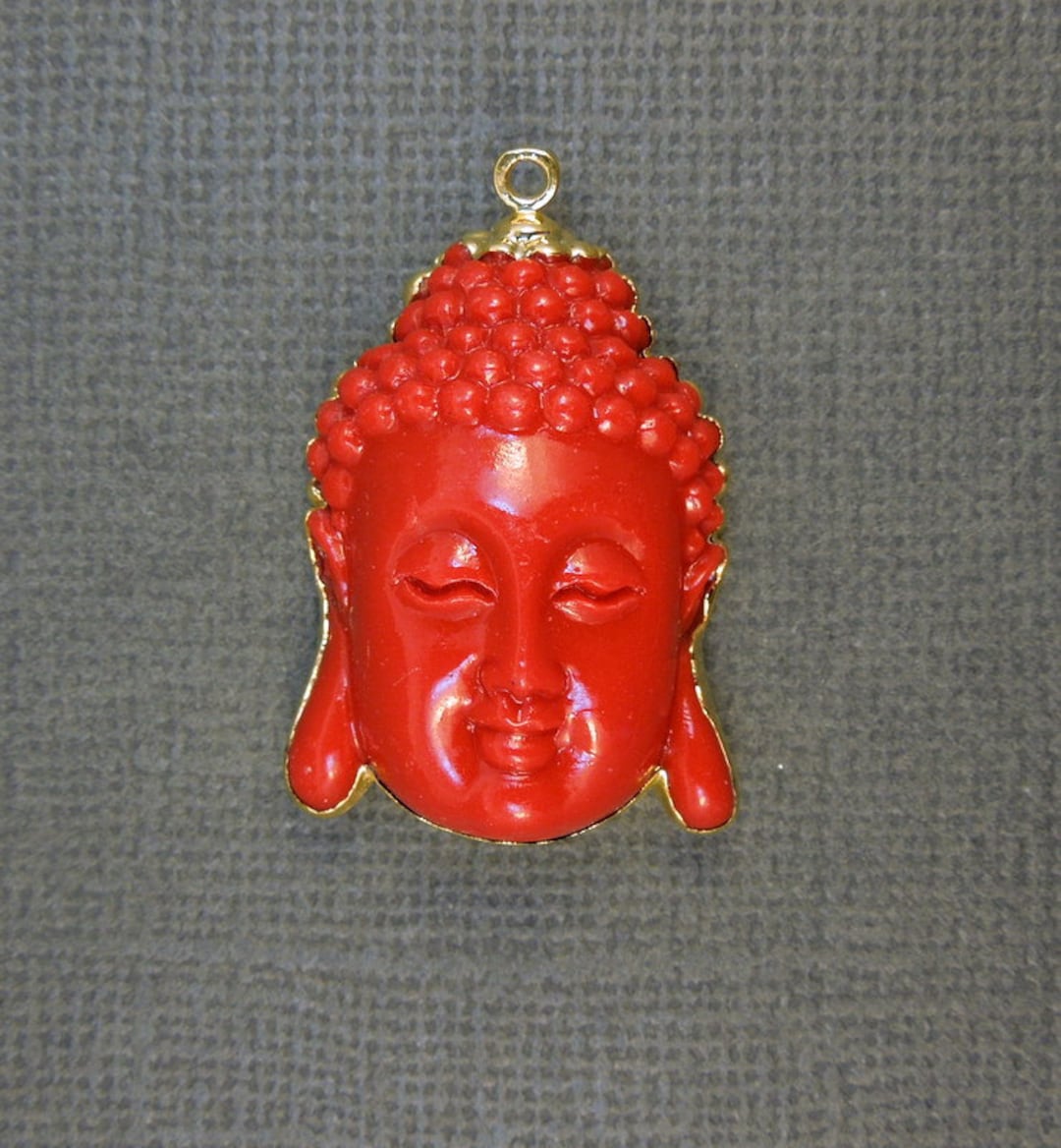 Red Buddha Edged in 24k Gold Pendant - Etsy