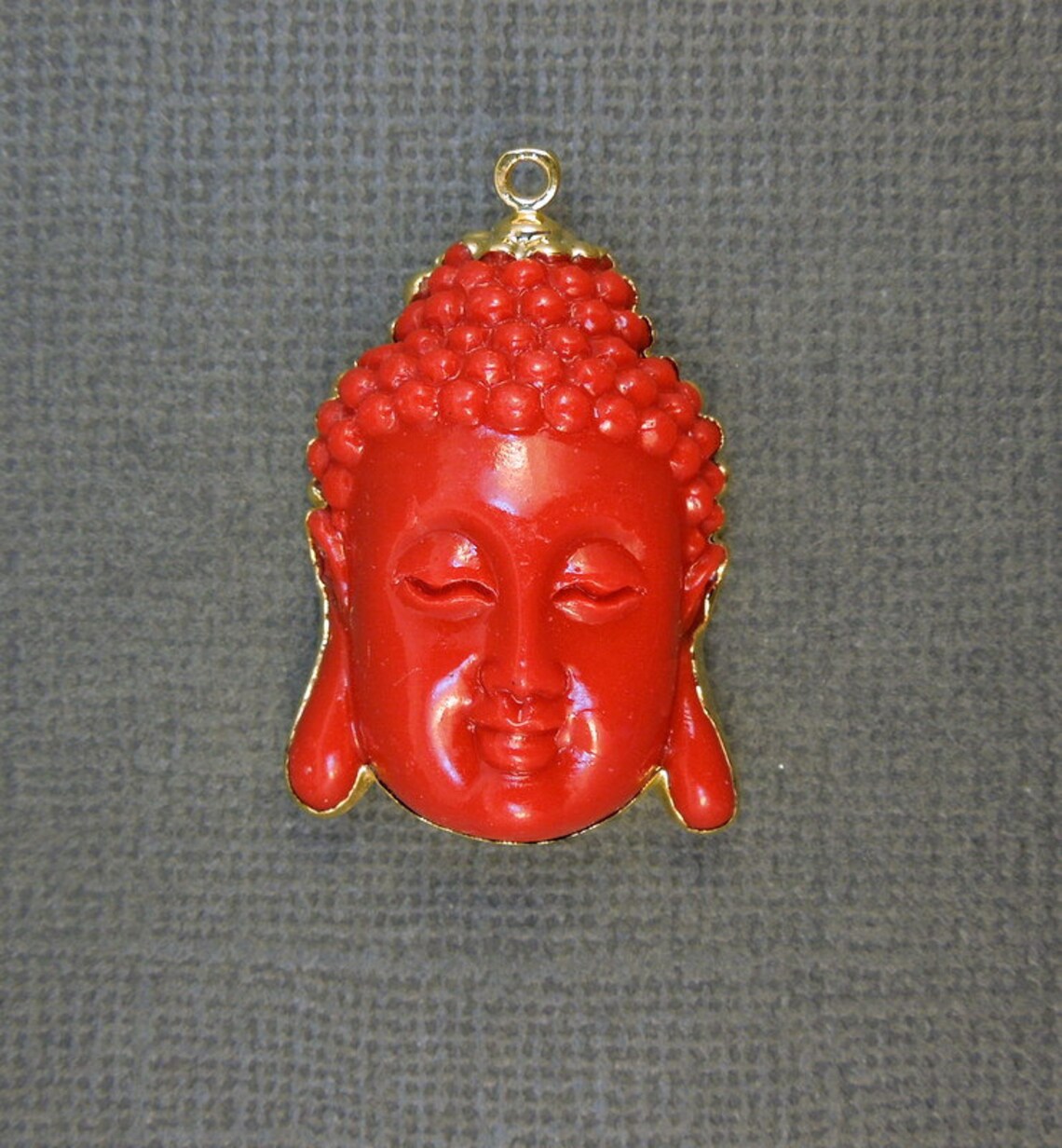 Red Buddha Edged in 24k Gold Pendant | Etsy