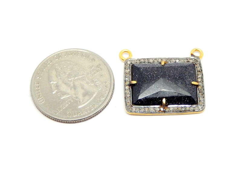 Pave Diamond Blue Goldstone Rectangle Double Bail Pendant Set | Etsy