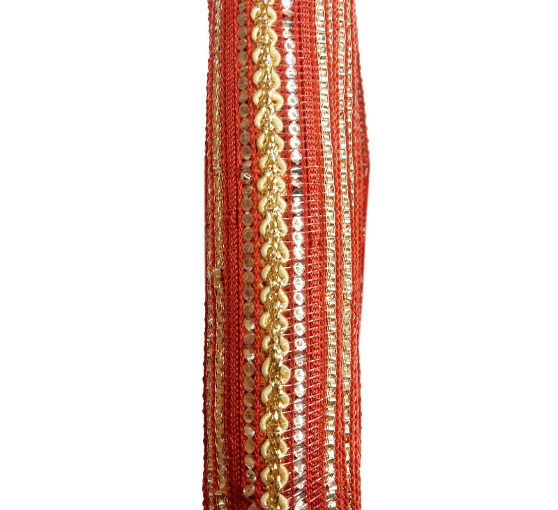 Sari Ribbon 27ft Gold & Red Sari Ribbon With Siler and Gold | Etsy