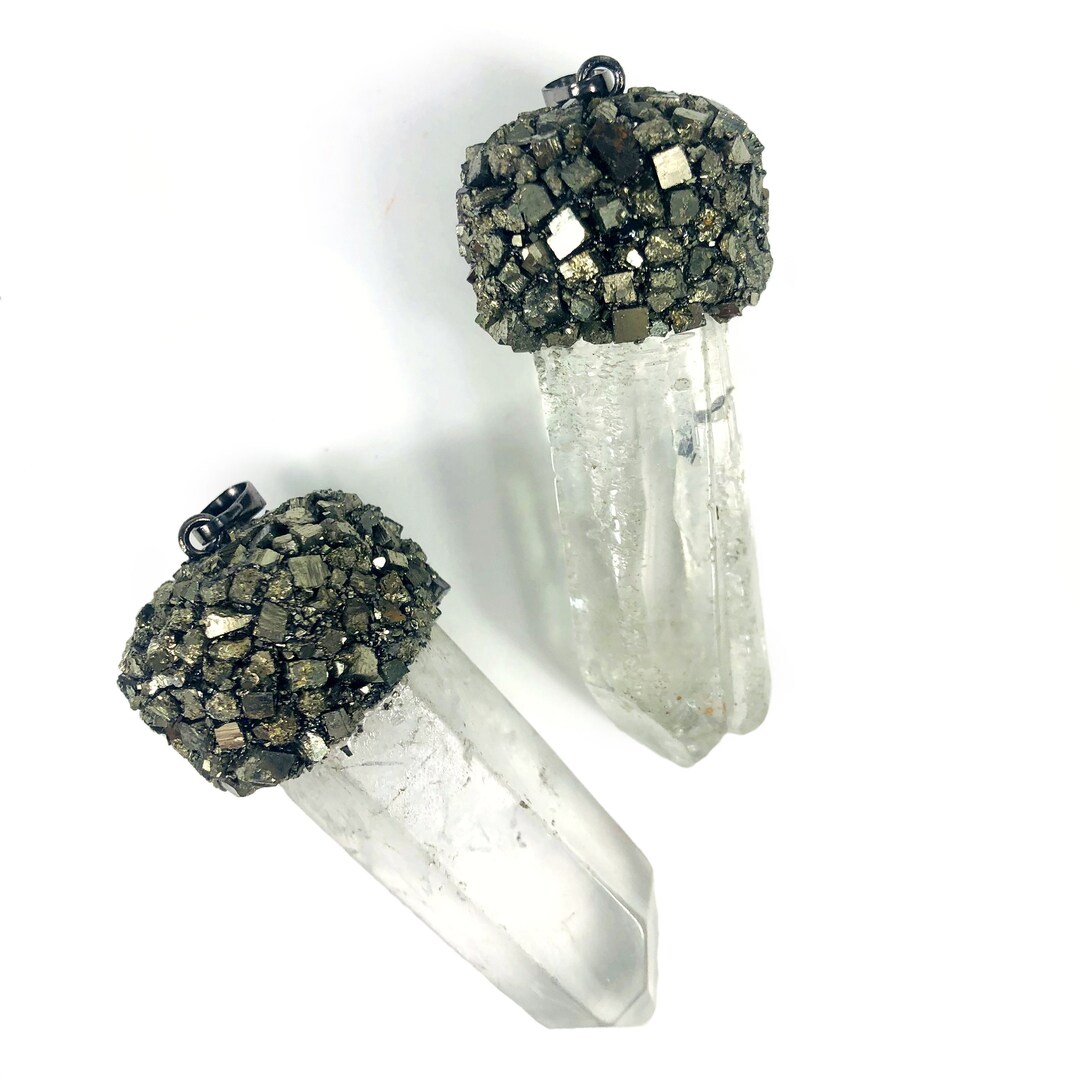 Crystal Quartz Point Pendant With Pyrite Cap and Gun Metal Bail (S16B4 ...