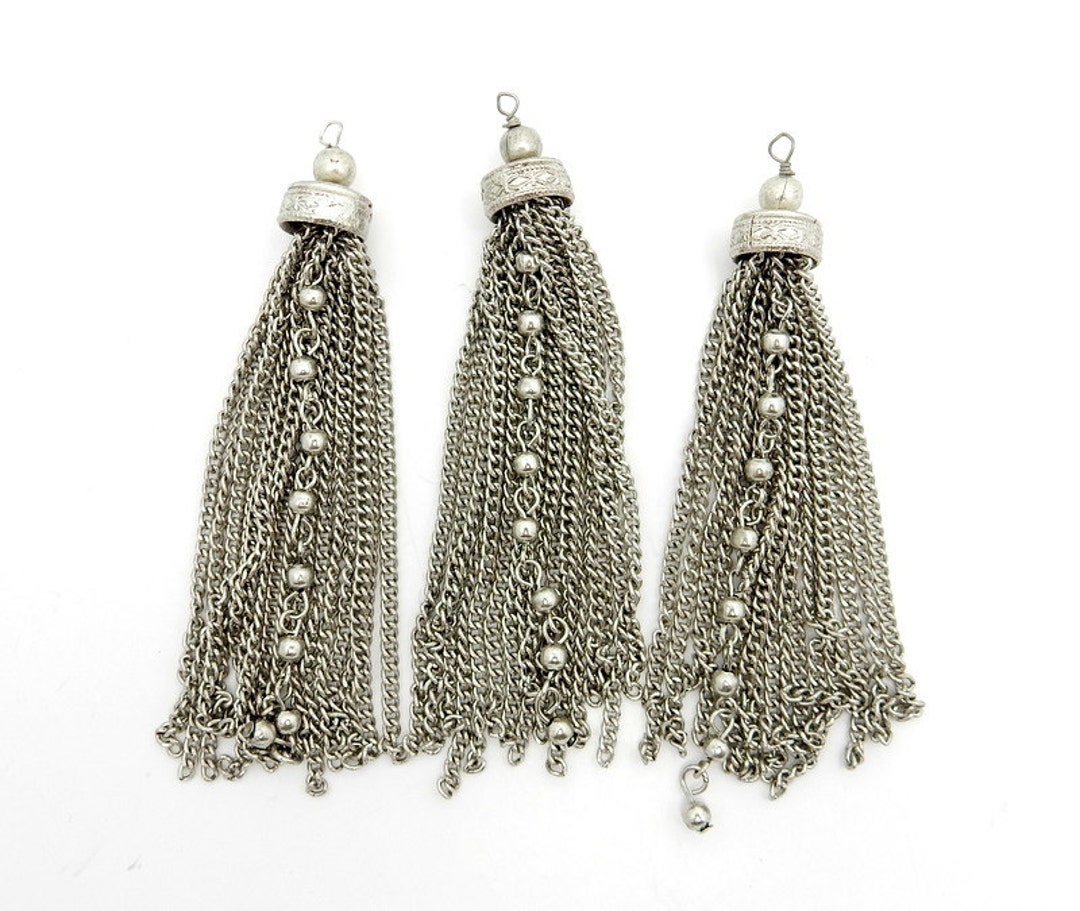 Tassel Pendant-- Silver Toned Chain Tibetan Style Tassel Pendant With ...