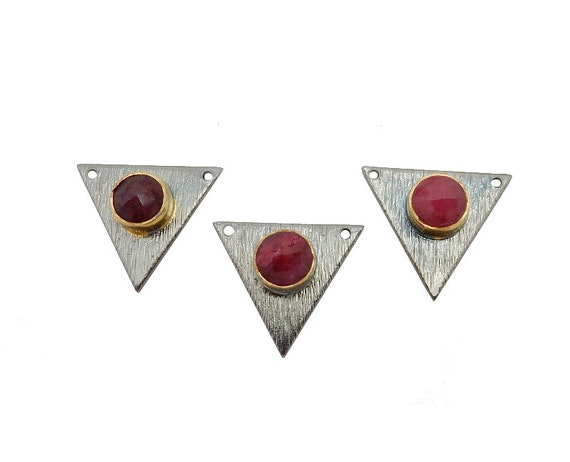 Dyed Ruby Gemstone Triangle Oxidized Sterling Silver | Etsy