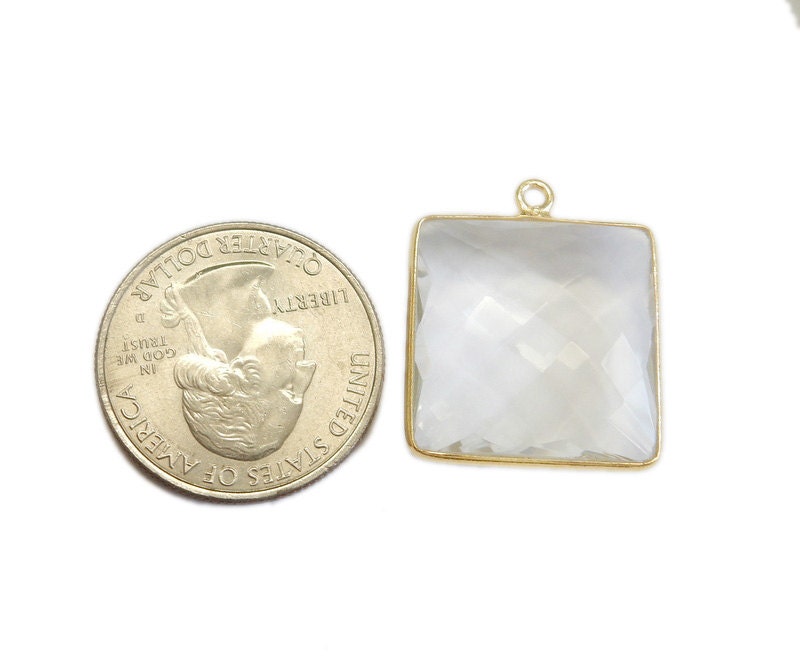 Crystal Quartz Square Pendant 21mm Square With Gold Over - Etsy