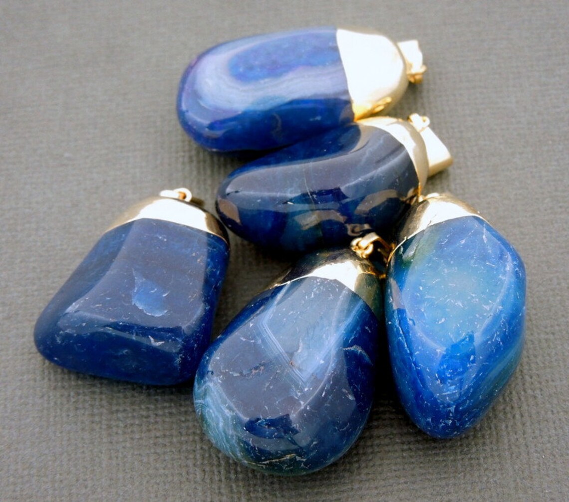 Large Natural Blue Agate Pendant Tumbled Agate Pendant With | Etsy