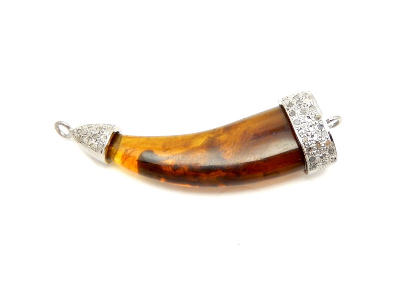 Pave Diamond Amber Colored Sideways Horn Double Bail Pendant Connector ...