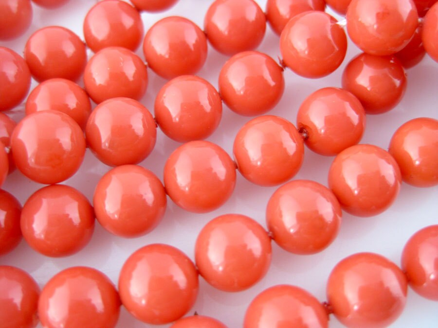 Coral Color Beads-- Dark Pink Dyed Coral Color Round 9mm Beads -- 1 ...