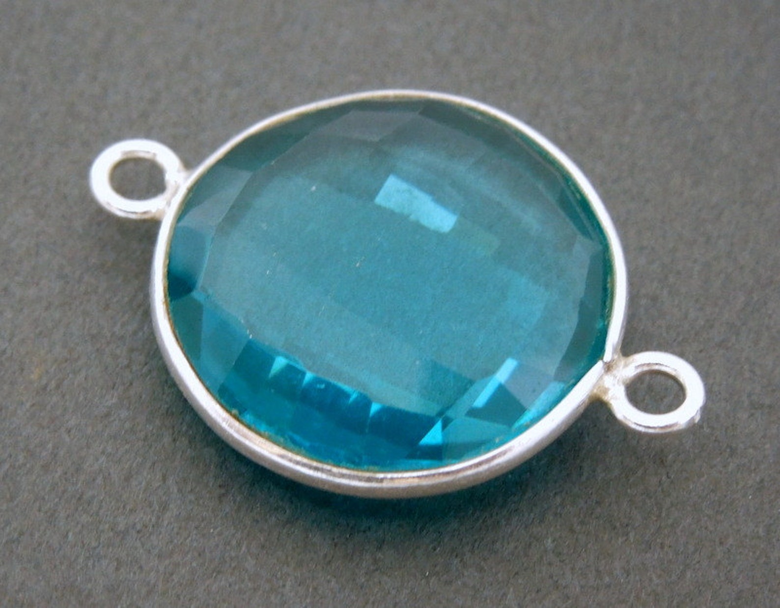 Gemstone Connector- Blue Topaz Station Round Connector -20mm Sterling ...