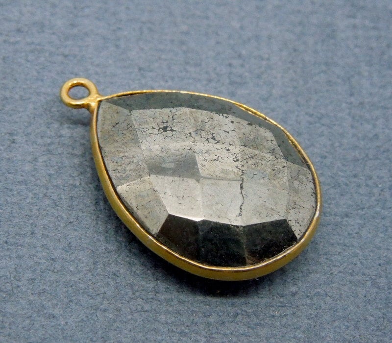Pyrite Station Teardrop Pendant 15mm X 20mm Gold Over | Etsy