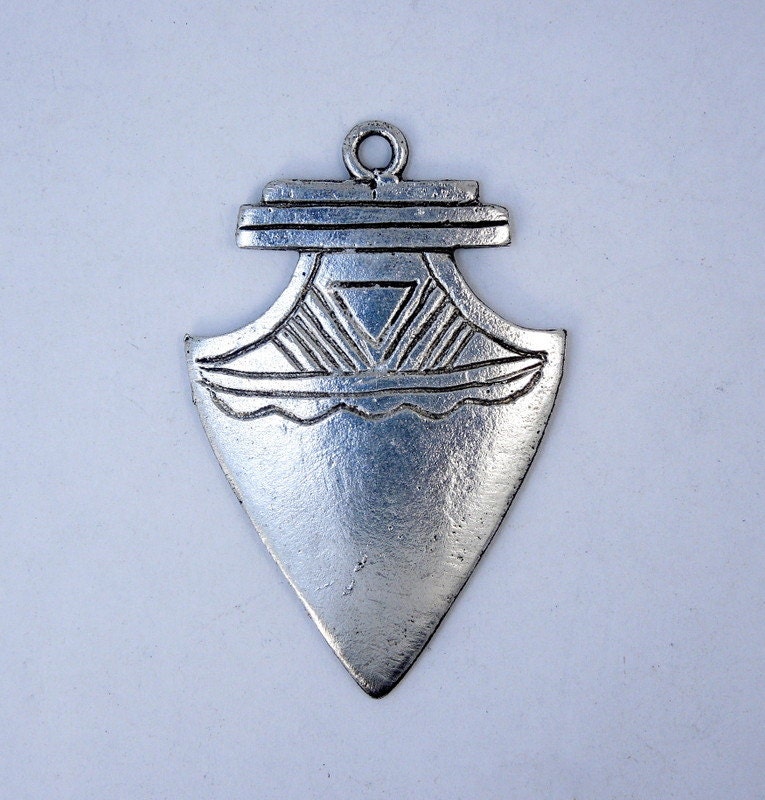 Brass Pendant Silver Tone Engraved Arrowhead Pendant - Etsy