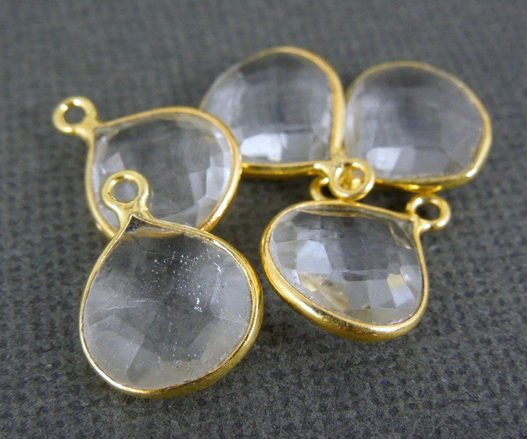 Crystal Quartz Station Drop Charm Pendant - 10mm Gold Vermeil Bezel ...