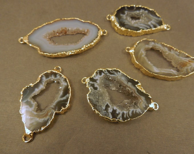 Agate Druzy Slice - Electroplated 24k Gold Edged Agate Slice Drusy Pendant - Drussy Crystal New ...