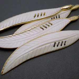 Bone Feather Pendant-- Extra LARGE White Carved Bone Feather Pendant ...