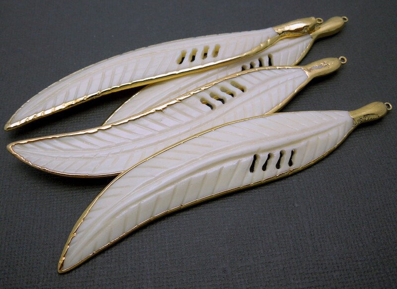 Bone Feather Pendant-- Extra LARGE White Carved Bone Feather Pendant ...