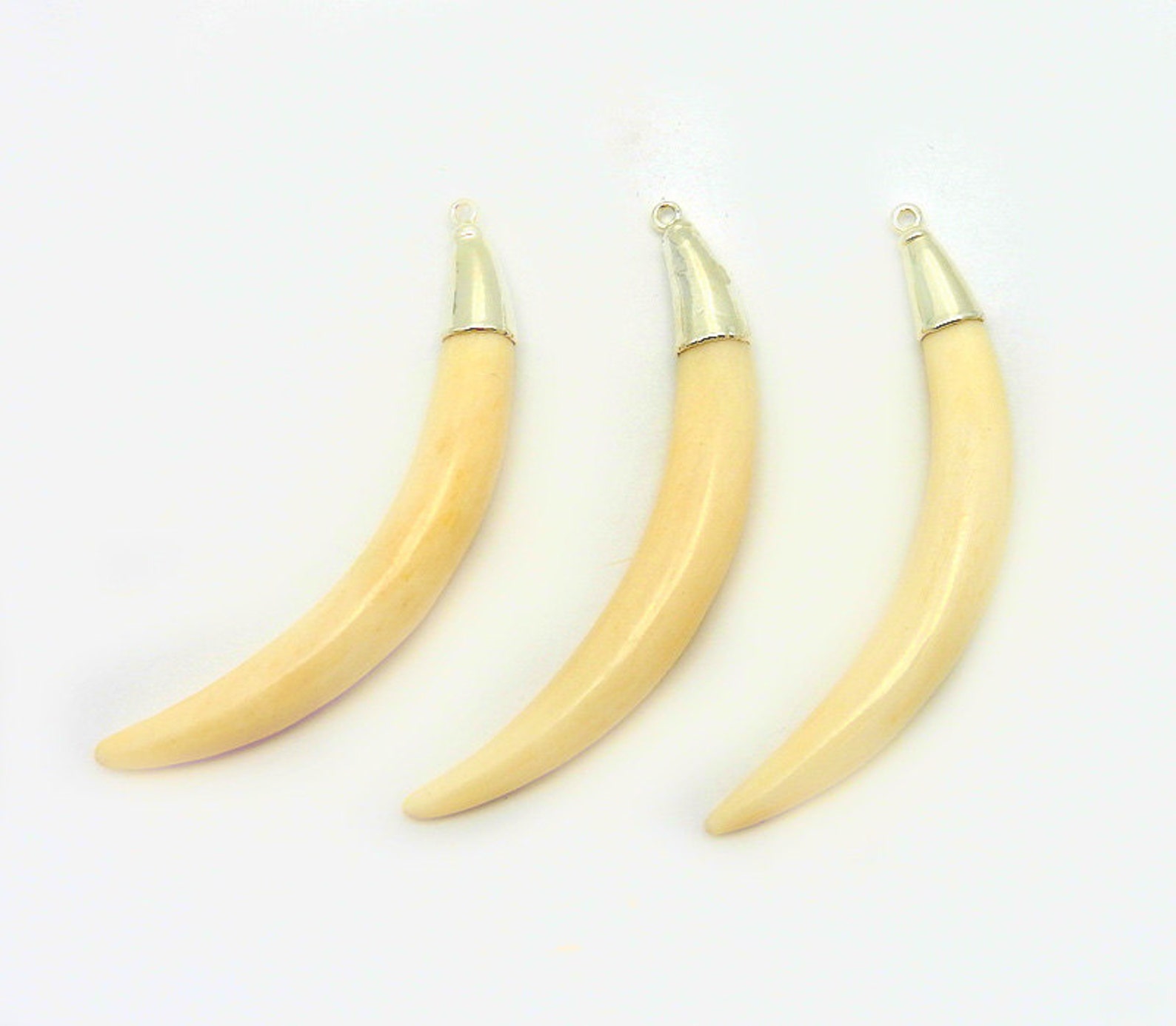 White Bone Horn Pendant With Electroplated Silver Cap - Etsy